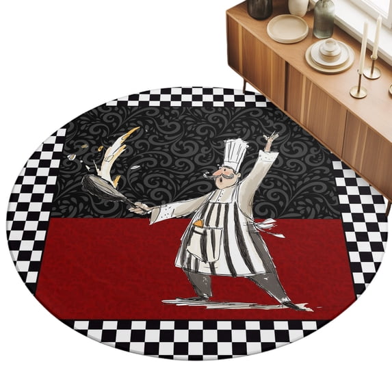 7ft Round Rug Red Black Chef Area Rugs for Living Room Bedroom Washable ...