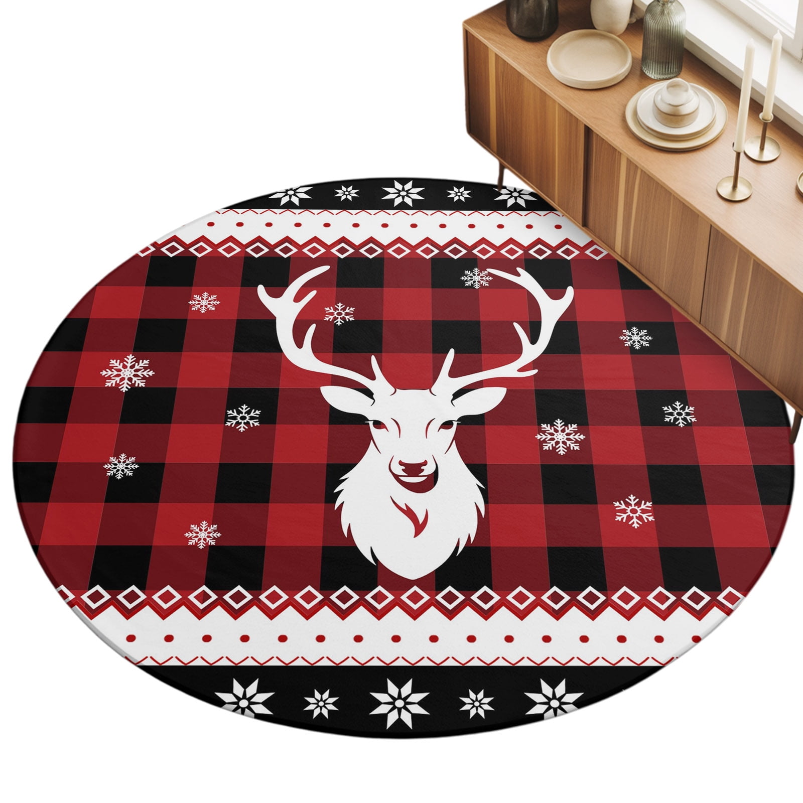 7ft Round Rug Red Black Christmas Area Rugs for Living Room Bedroom ...