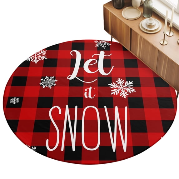 7ft Round Rug Red Black Plaid Christmas Area Rugs for Living Room ...