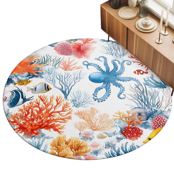 7ft Round Rug Red Blue Coastal Area Rugs for Living Room Bedroom ...
