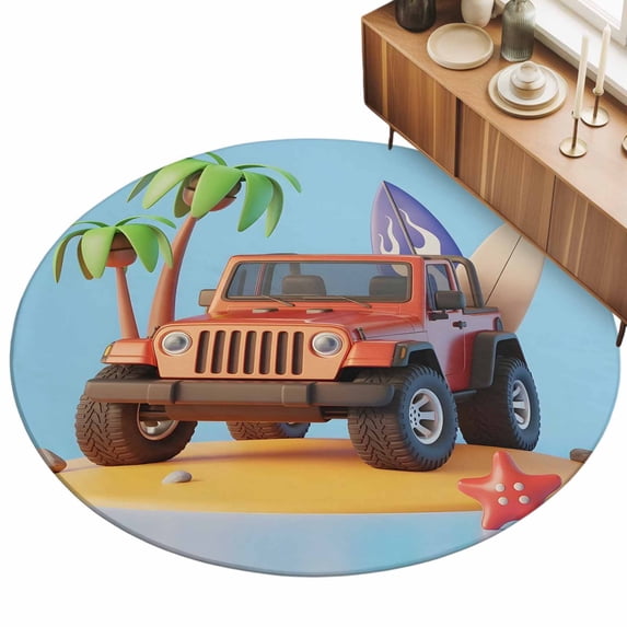 7ft Round Rug Red Car Area Rugs for Living Room Bedroom Washable Non ...