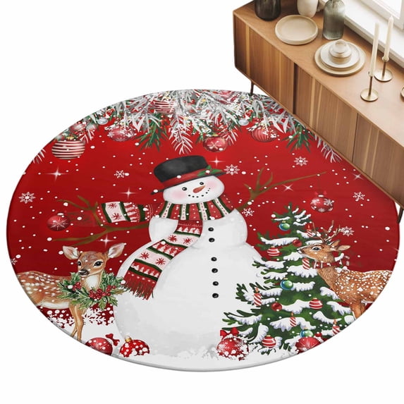 7ft Round Rug Red Christmas Area Rugs for Living Room Bedroom Washable ...