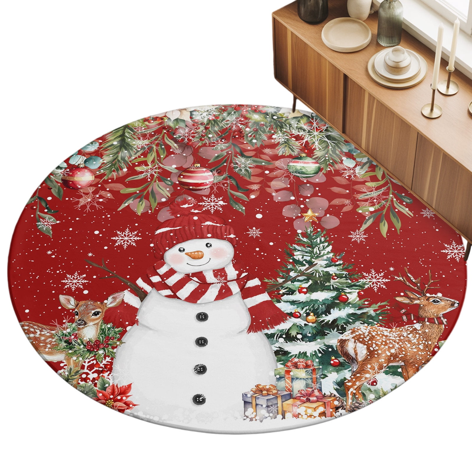 7ft Round Rug Red Christmas Area Rugs for Living Room Bedroom Washable ...