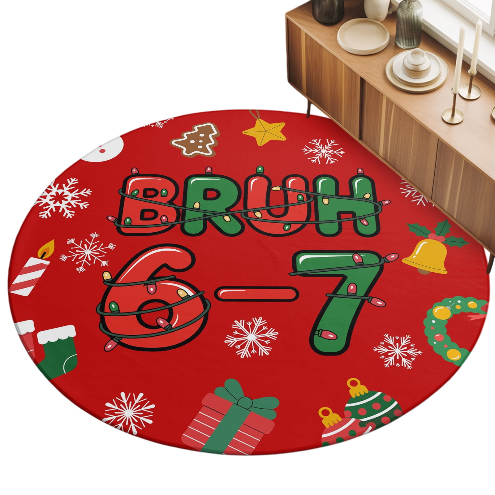 7ft Round Rug Red Christmas Area Rugs for Living Room Bedroom Washable ...