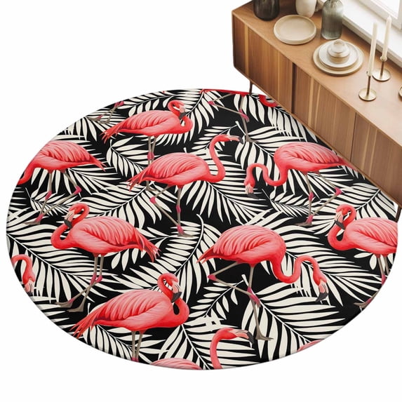 7ft Round Rug Red Flamingo Area Rugs for Living Room Bedroom Washable ...