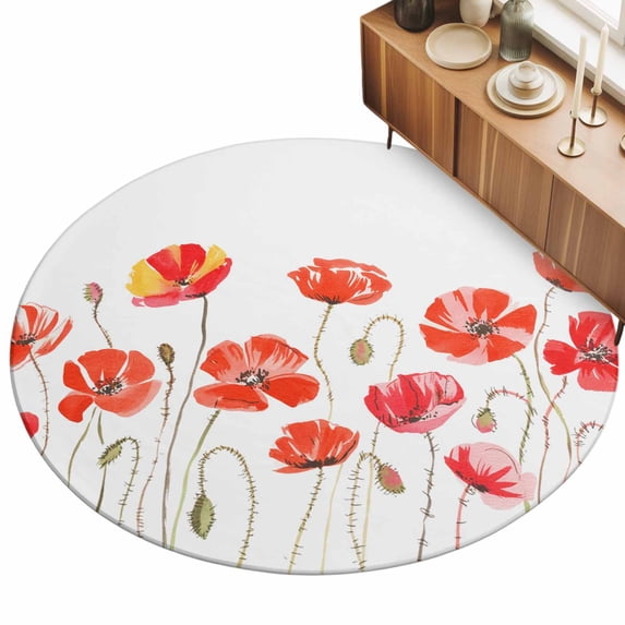 7ft Round Rug Red Flowers Area Rugs for Living Room Bedroom Washable ...