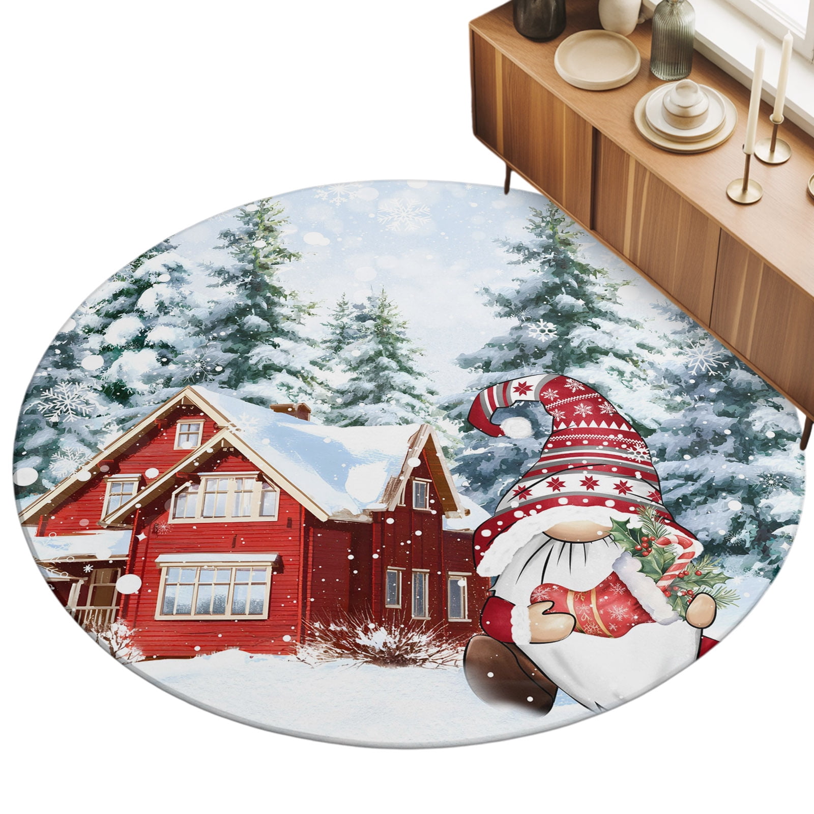 7ft Round Rug Red Gnomes Christmas Area Rugs for Living Room Bedroom ...