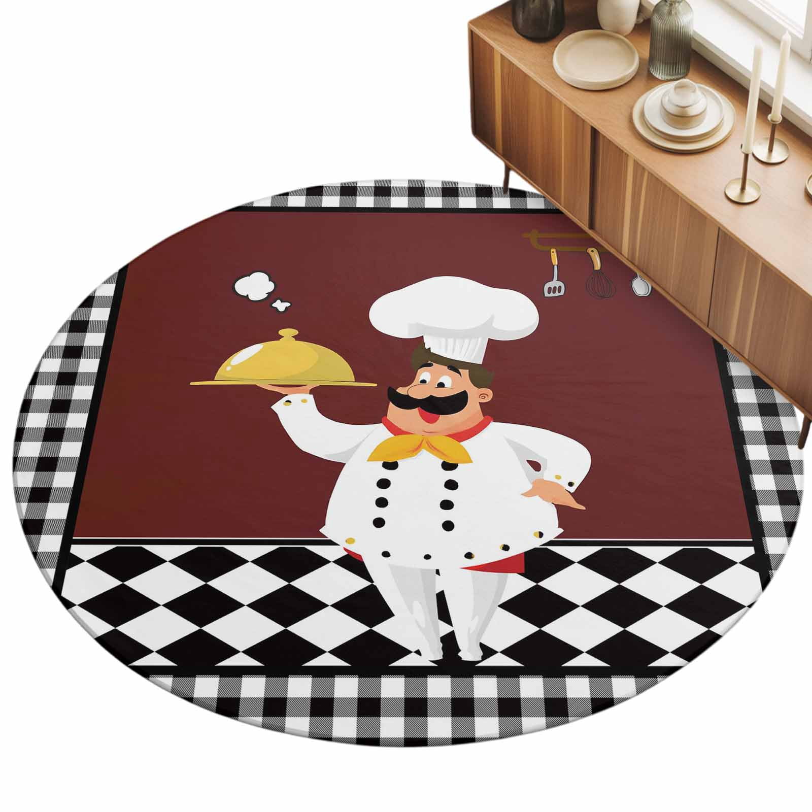 7ft Round Rug Red Kitchen Chef Area Rugs for Living Room Bedroom ...