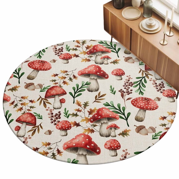 7ft Round Rug Red Mushrooms Area Rugs for Living Room Bedroom Washable ...
