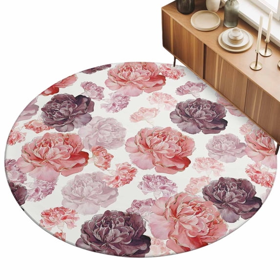 7ft Round Rug Red Ombre Spring Floral Area Rugs for Living Room Bedroom ...
