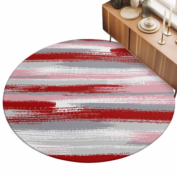 7ft Round Rug Red Pink Gray Stripes Area Rugs for Living Room Bedroom ...