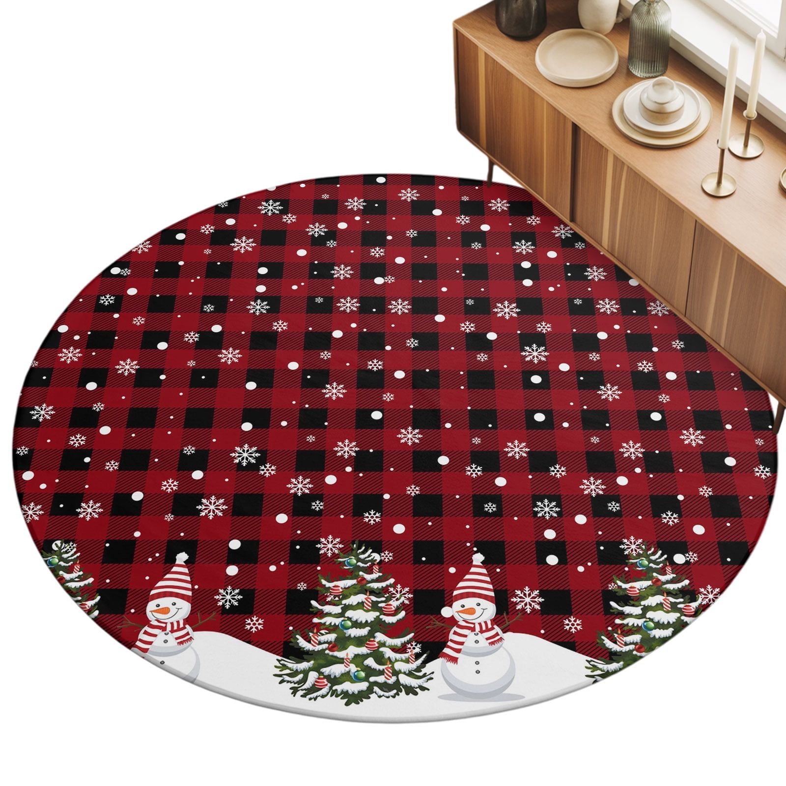7ft Round Rug Red Plaid Christmas Area Rugs for Living Room Bedroom ...