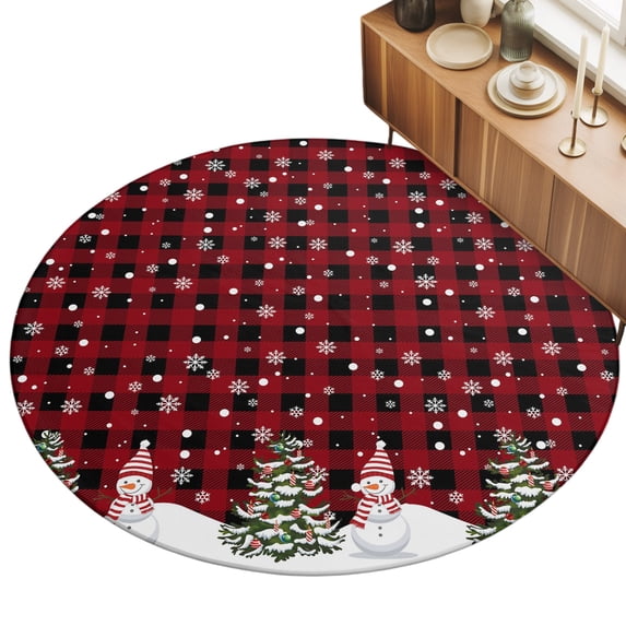 7ft Round Rug Red Plaid Christmas Area Rugs for Living Room Bedroom ...