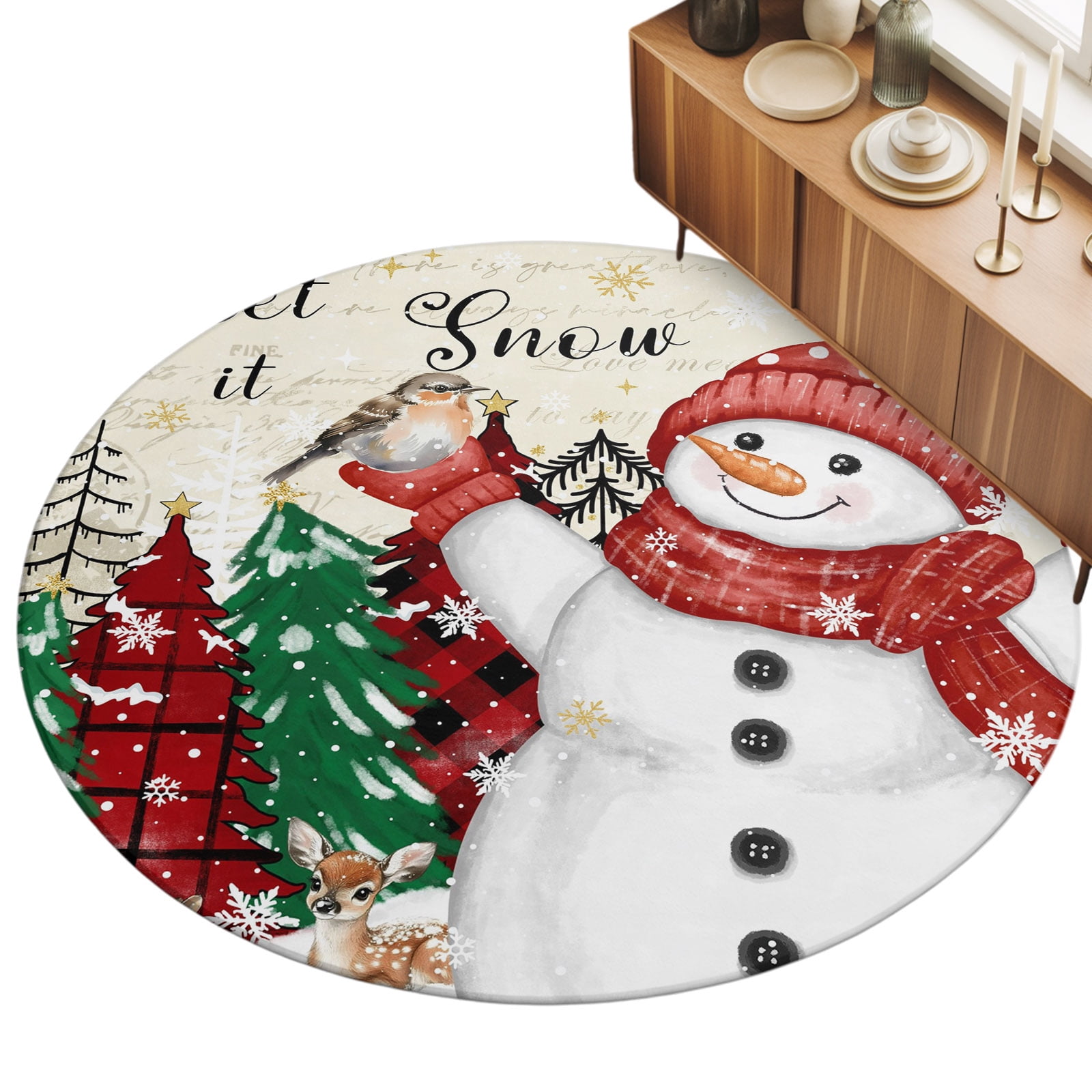 7ft Round Rug Red Snowman Christmas Area Rugs for Living Room Bedroom ...
