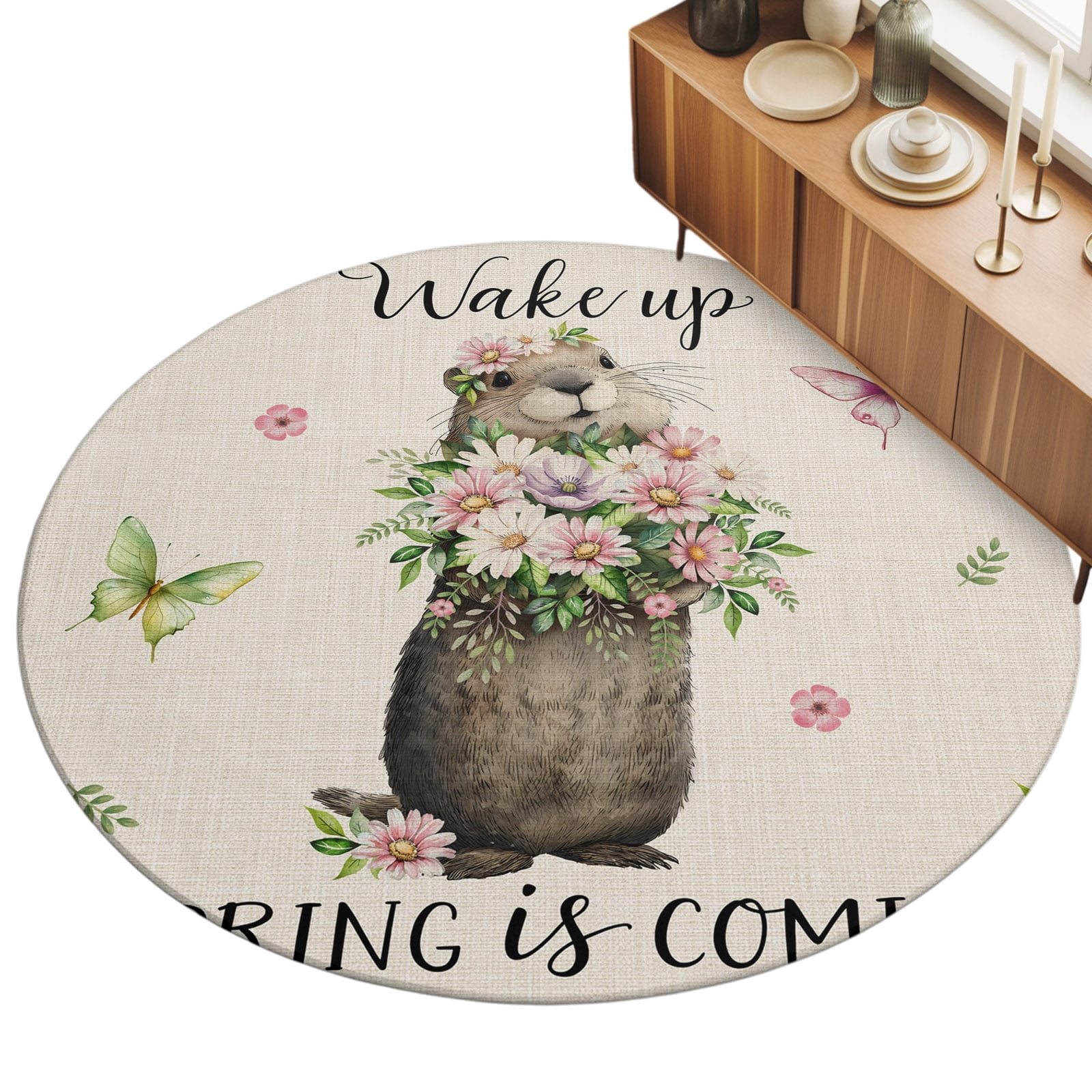 7ft Round Rug Rustic Groundhog Area Rugs for Living Room Bedroom ...