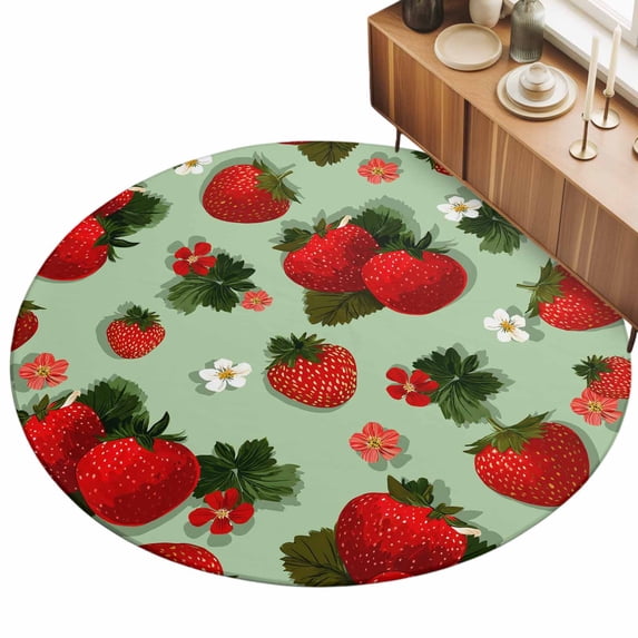 7ft Round Rug Sage Green Strawberry Area Rugs for Living Room Bedroom ...