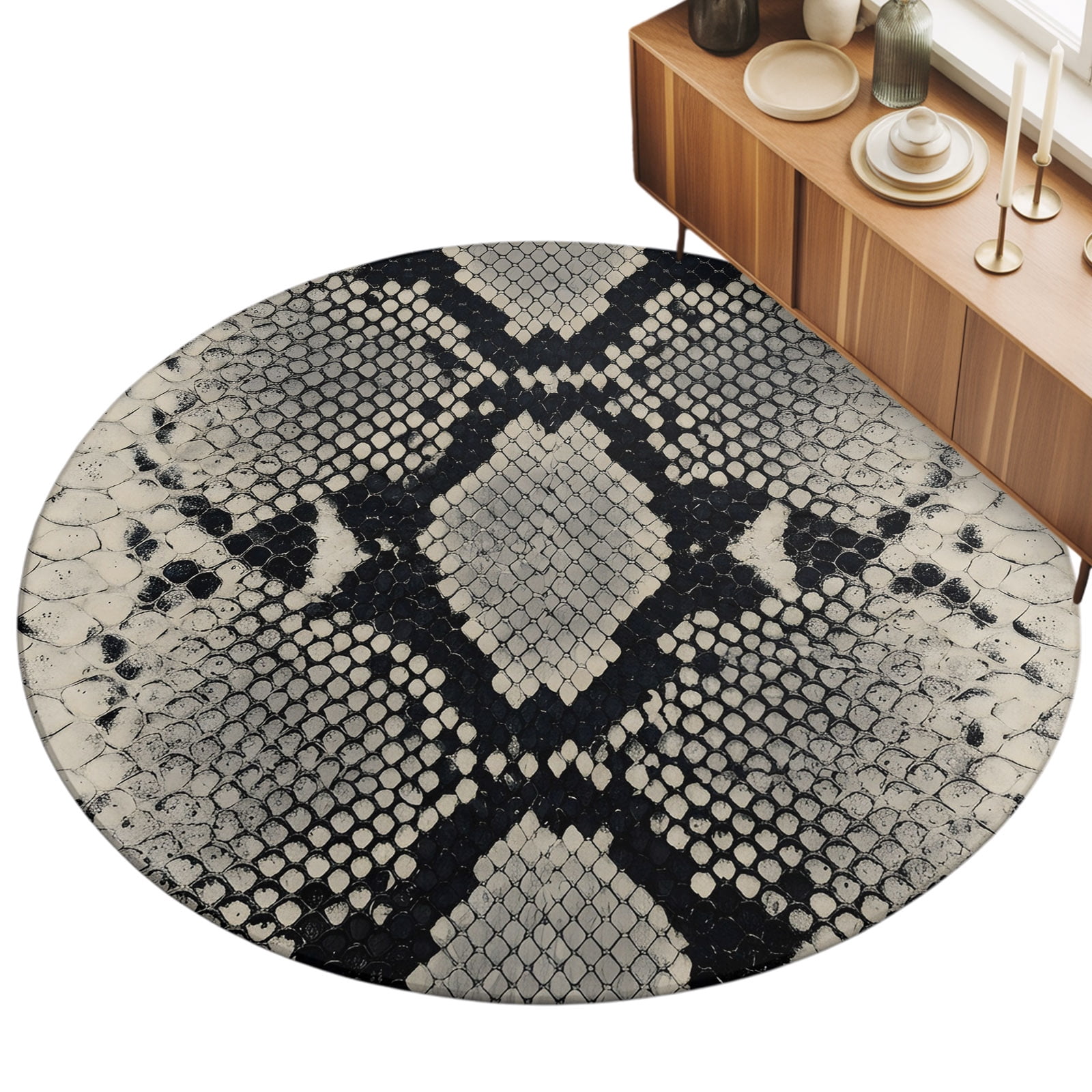 7ft Round Rug Snake Skin Area Rugs for Living Room Bedroom Washable Non ...