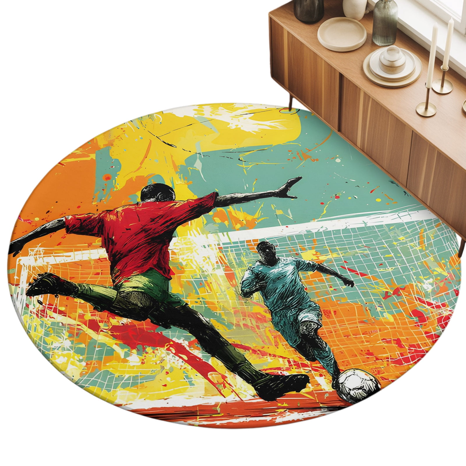 7ft Round Rug Soccer Match Area Rugs for Living Room Bedroom Washable ...