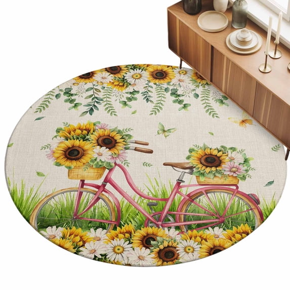 7ft Round Rug Spring Area Rugs for Living Room Bedroom Washable Non ...
