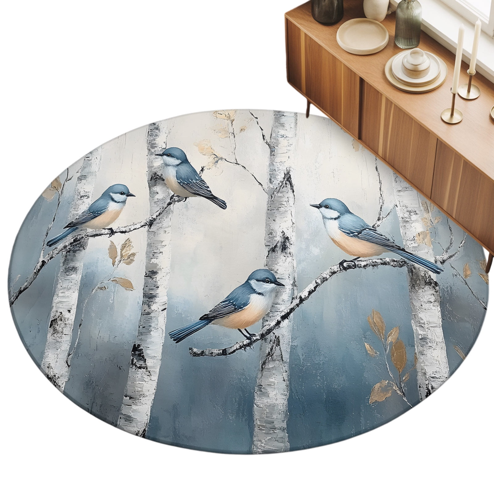 7ft Round Rug Spring Birds Area Rugs for Living Room Bedroom Washable ...