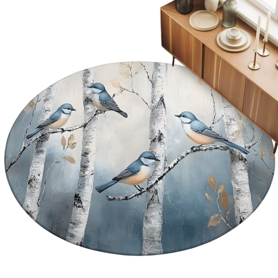 7ft Round Rug Spring Birds Area Rugs for Living Room Bedroom Washable ...