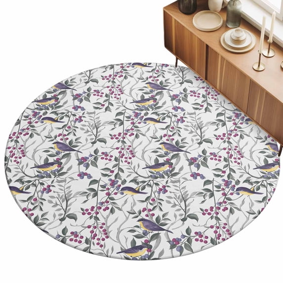 7ft Round Rug Spring Botanical Birds Area Rugs for Living Room Bedroom ...