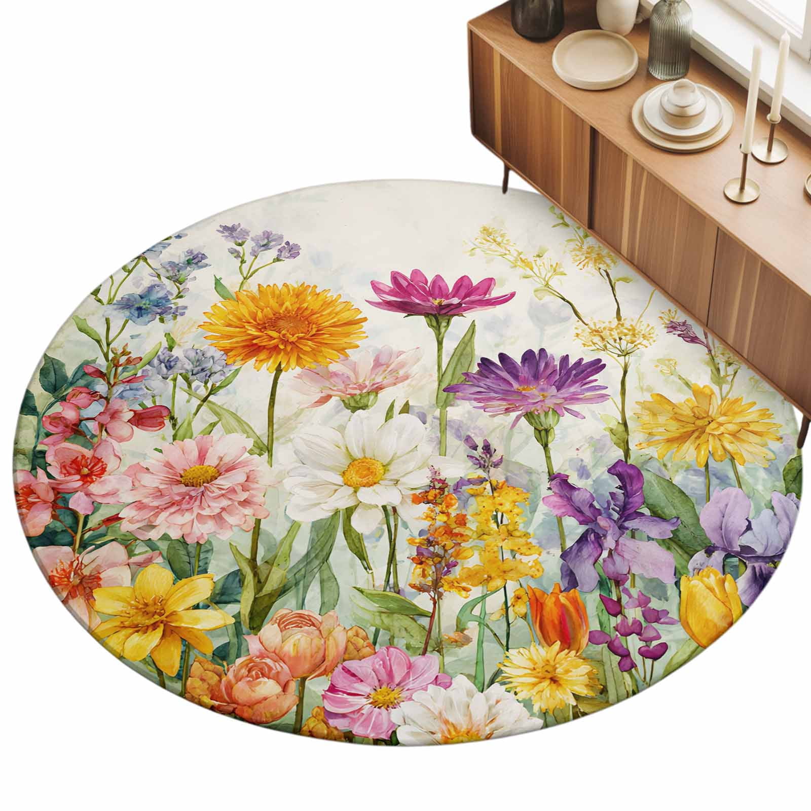 7ft Round Rug Spring Colorful Floral Area Rugs for Living Room Bedroom ...