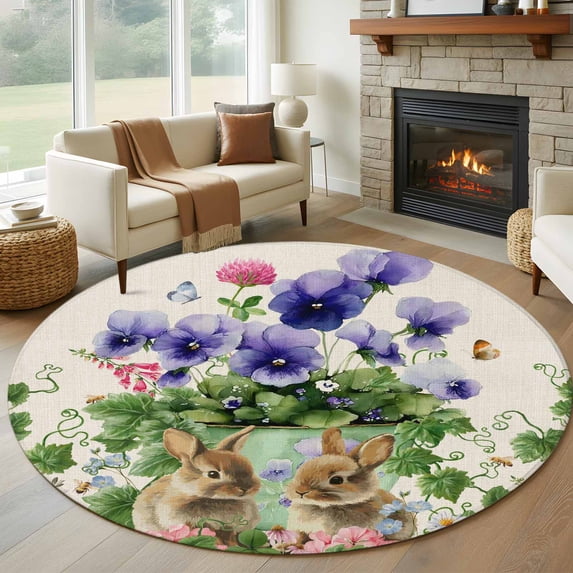 7ft Round Rug, Spring Easter Non-Skid Rubber Backing Large Area Rugs ...