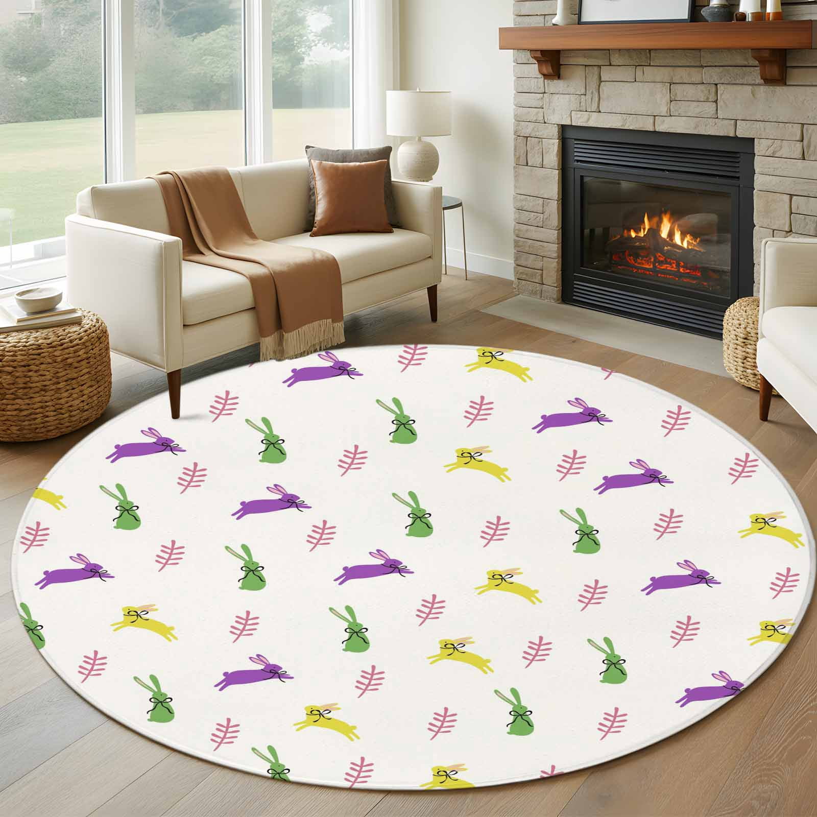 7ft Round Rug, Spring Easter Non-Skid Rubber Backing Large Area Rugs ...