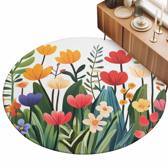 7ft Round Rug Spring Floral Area Rugs for Living Room Bedroom Washable ...