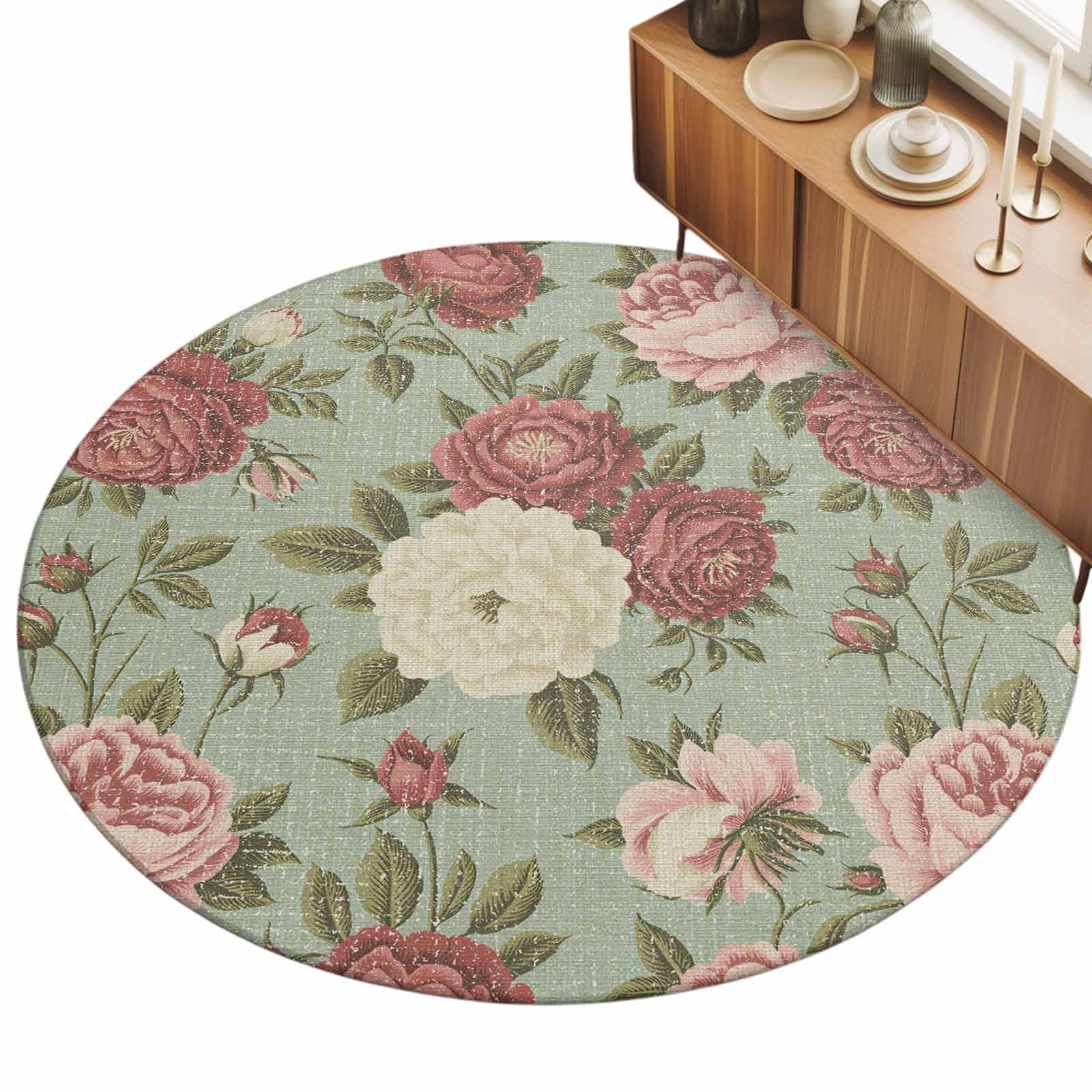 7ft Round Rug Spring Flower Area Rugs for Living Room Bedroom Washable ...
