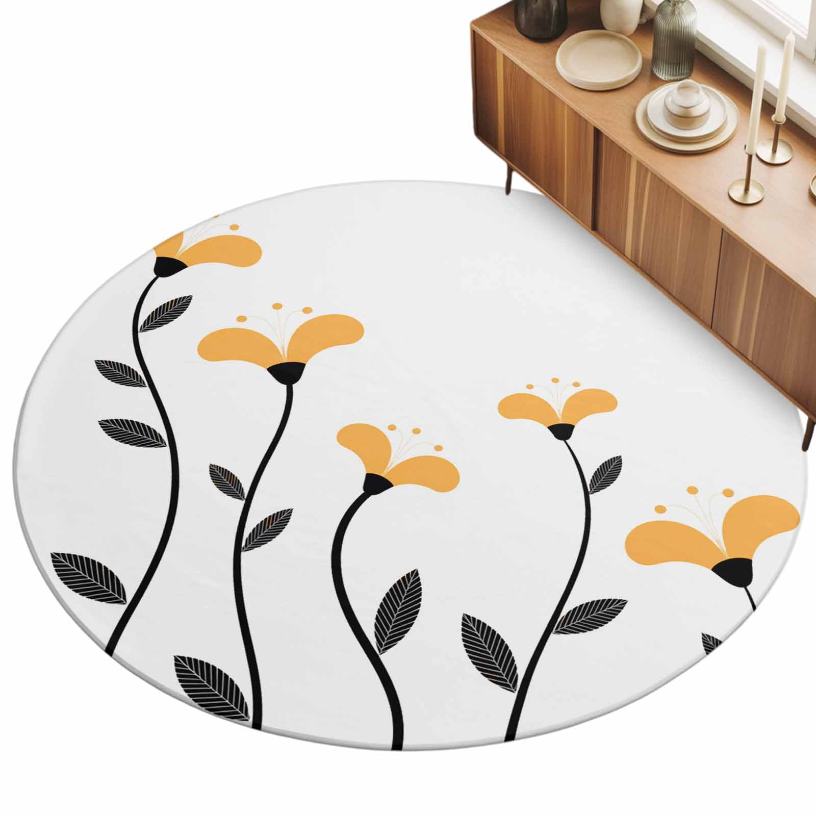 7ft Round Rug Spring Flowers Area Rugs for Living Room Bedroom Washable ...