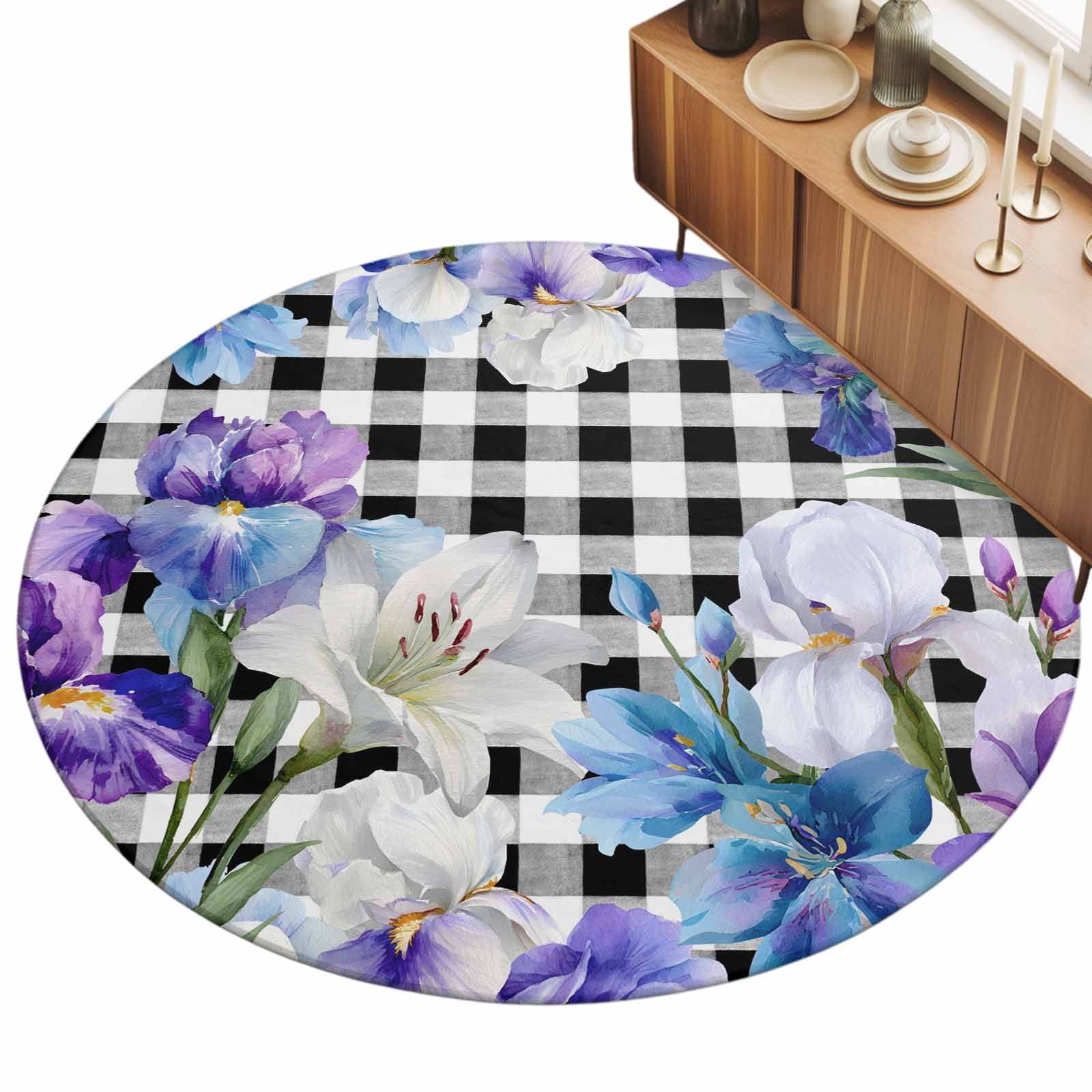 7ft Round Rug Spring Flowers Area Rugs for Living Room Bedroom Washable ...