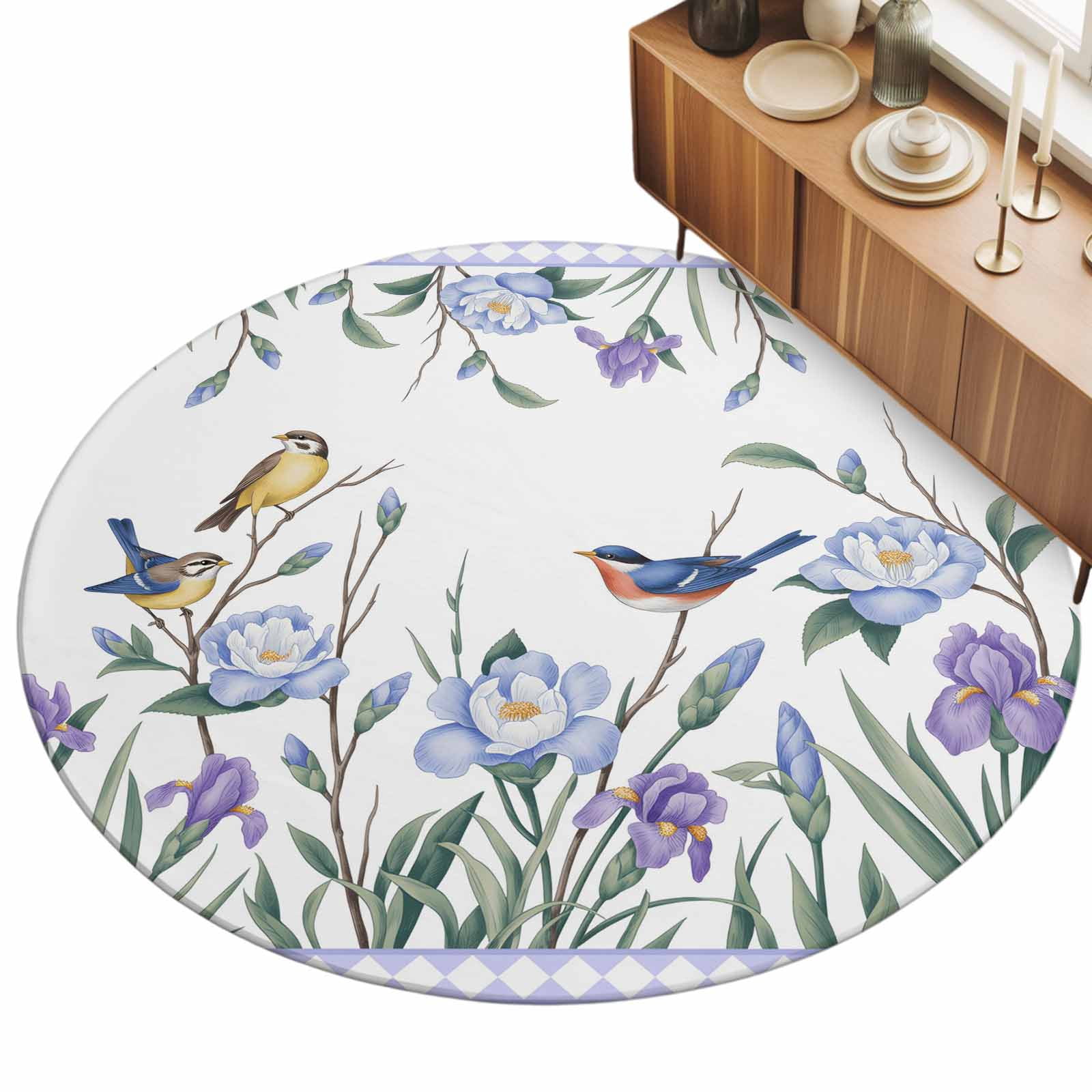 7ft Round Rug Spring Flowers Area Rugs for Living Room Bedroom Washable ...