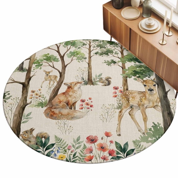 7ft Round Rug Spring Forest Animals Area Rugs for Living Room Bedroom ...