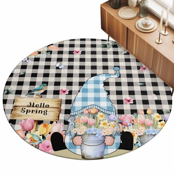 7ft Round Rug Spring Gnomes Floral Area Rugs for Living Room Bedroom ...
