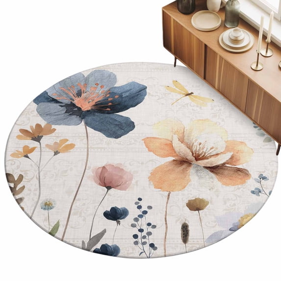 7ft Round Rug Spring Summer Wildflowers Area Rugs for Living Room ...