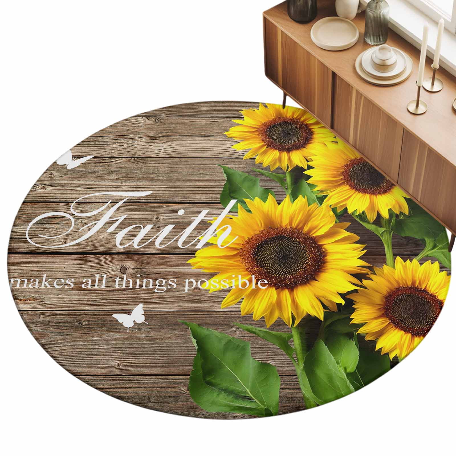 7ft Round Rug Spring Sunflowers Area Rugs for Living Room Bedroom ...