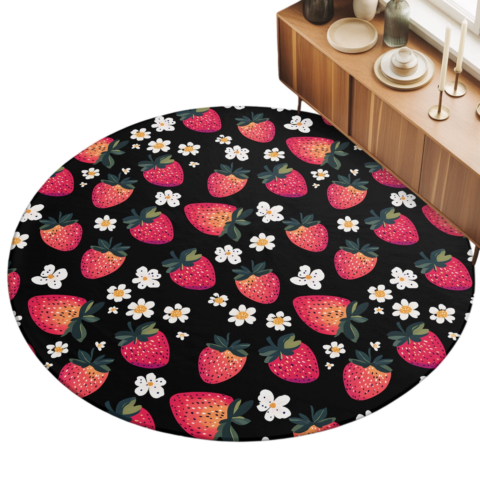7ft Round Rug Strawberry Area Rugs for Living Room Bedroom Washable Non ...