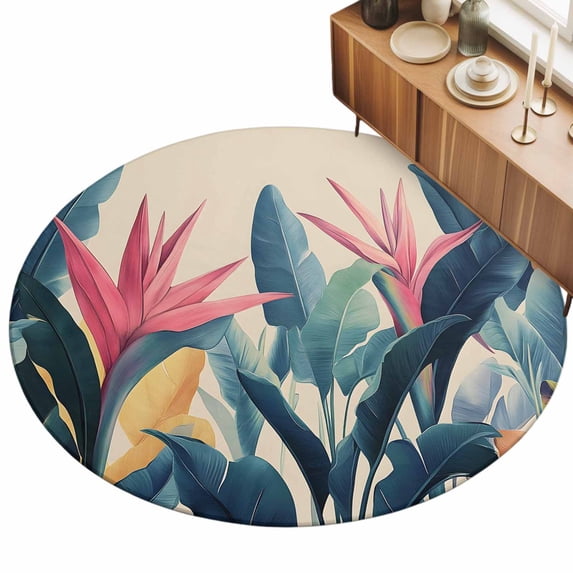 7ft Round Rug Summer Leaves Area Rugs for Living Room Bedroom Washable ...