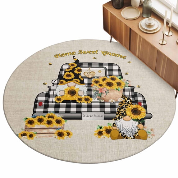7ft Round Rug Sunflower Area Rugs for Living Room Bedroom Washable Non ...