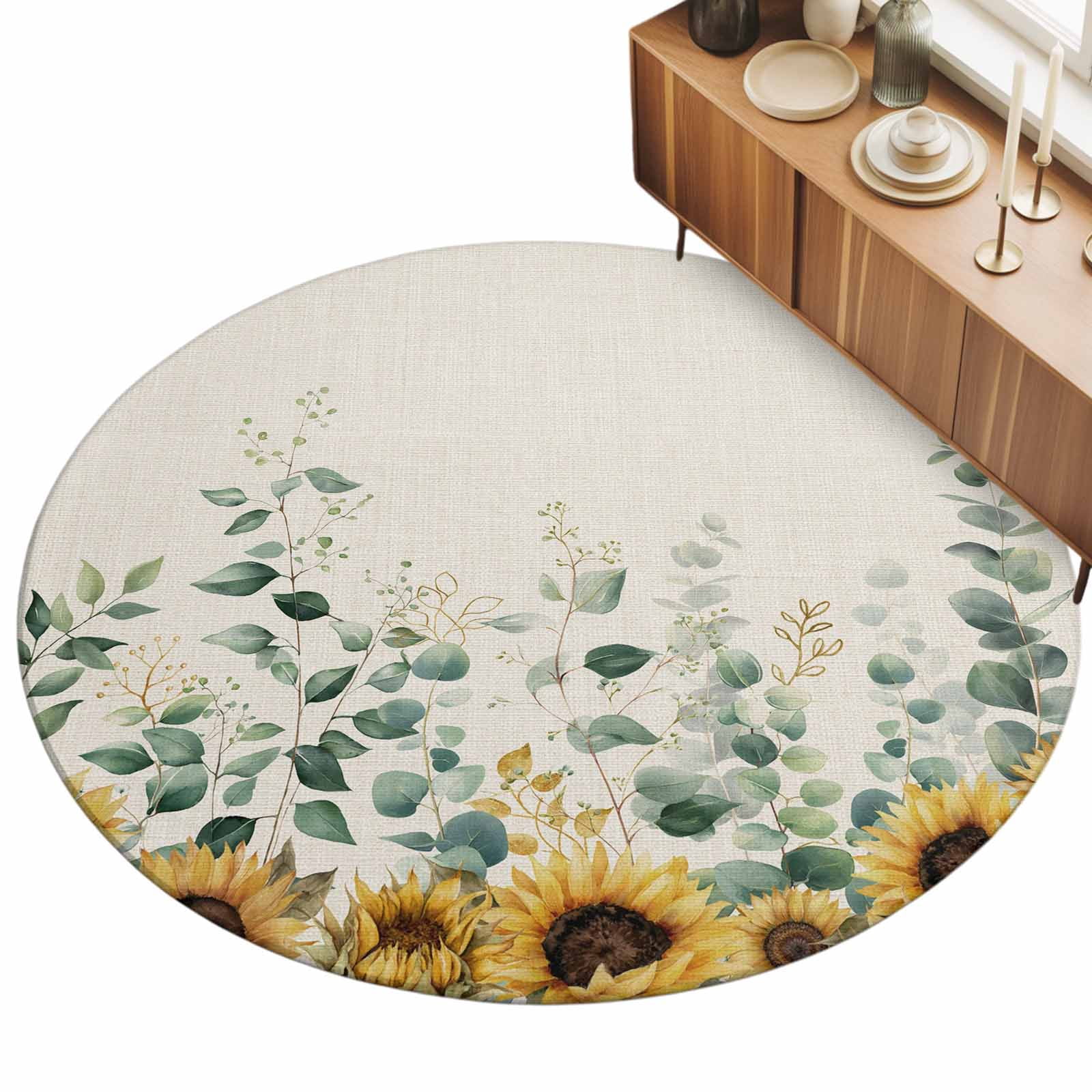7ft Round Rug Sunflower Area Rugs for Living Room Bedroom Washable Non ...
