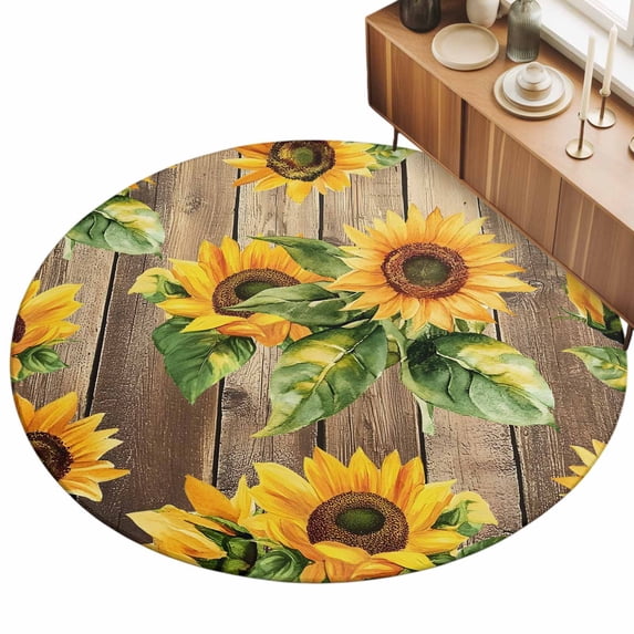 7ft Round Rug Sunflower Farmhouse Area Rugs for Living Room Bedroom ...