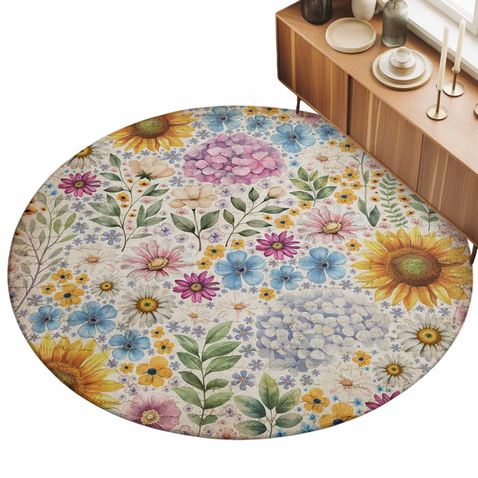 7ft Round Rug Sunflower Vintage Area Rugs for Living Room Bedroom ...