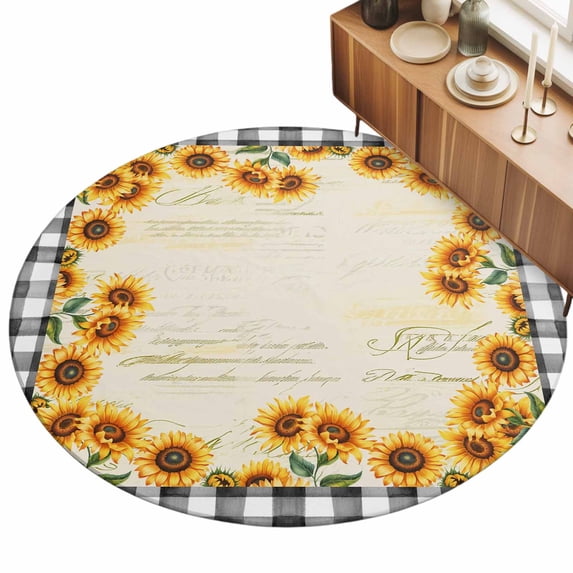 7ft Round Rug Sunflowers Area Rugs for Living Room Bedroom Washable Non ...