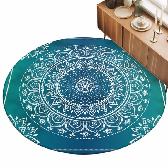 7ft Round Rug Teal Blue Boho Area Rugs for Living Room Bedroom Washable ...