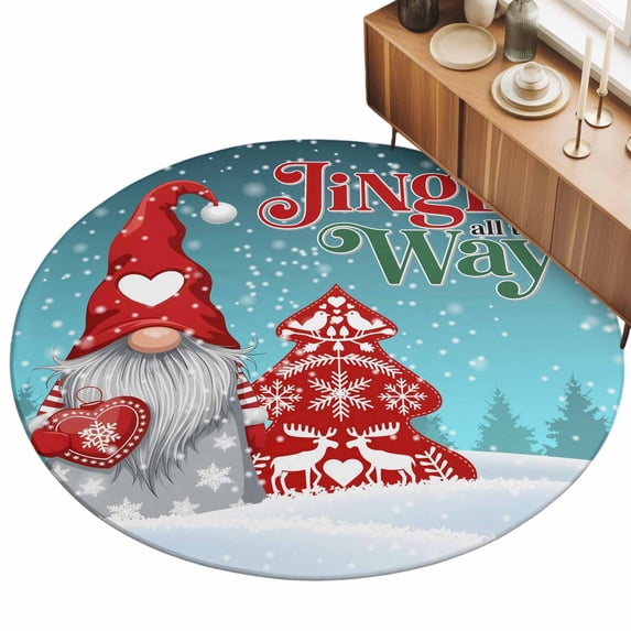 7ft Round Rug Teal Christmas Gnomes Area Rugs for Living Room Bedroom ...