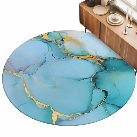 7ft Round Rug Teal Marble Area Rugs for Living Room Bedroom Washable ...