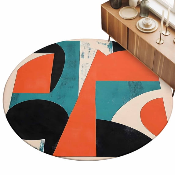 7ft Round Rug Teal Orange Black Area Rugs for Living Room Bedroom ...