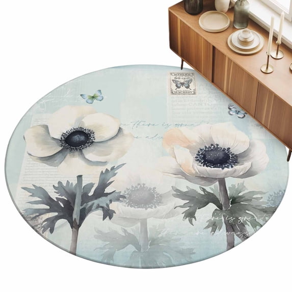7ft Round Rug Teal Spring Floral Area Rugs for Living Room Bedroom ...